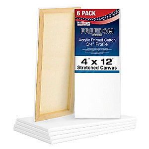 U.S. Art Supply 4 x 12 inch Stretched Canvas 12-Ounce Primed 6-Pack - Professional White Blank 3/4" Profile Heavy-Weight Gesso Acid Free Bulk Pack - Painting, Acrylic Pouring, Oil Paint