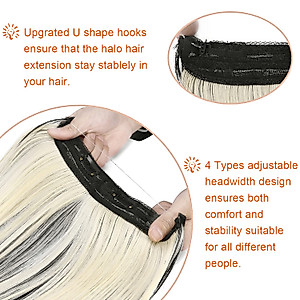 Halo Hair Extensions - Thick Invisible Wire, 20" Straight Long Hairpiece, Adjustable Headband, No Tangle/Shedding, Includes 2 Removable Clips(Straight, 4/88#)