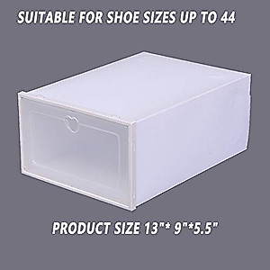 Shoe Box Organizer, Clear Flodable Shoe Storage Box with Lids Drop Front Sneaker Cases for Men Stackable Shoe Container Organizer for Entryway Bedroom Closets, Fits Men's Size 12, Pack of 12 (White)