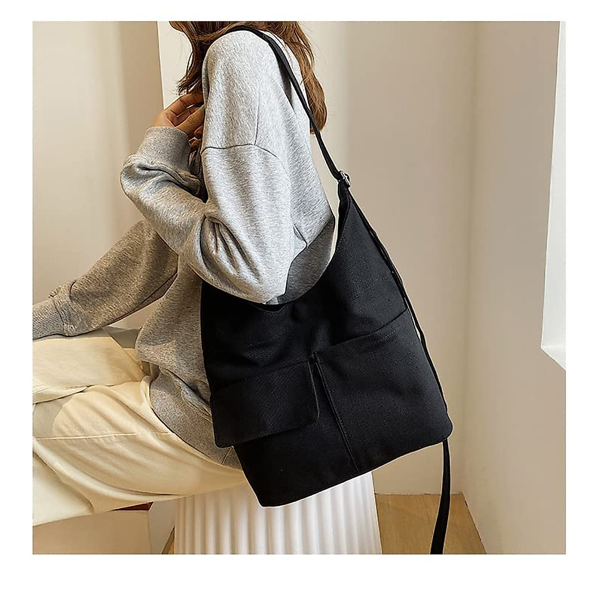 Crossbody Bags for Women Canvas Tote Bag Large Hobo Bag with Multiple Pockets Handbags Adjustable Messenger Shoulder Bag