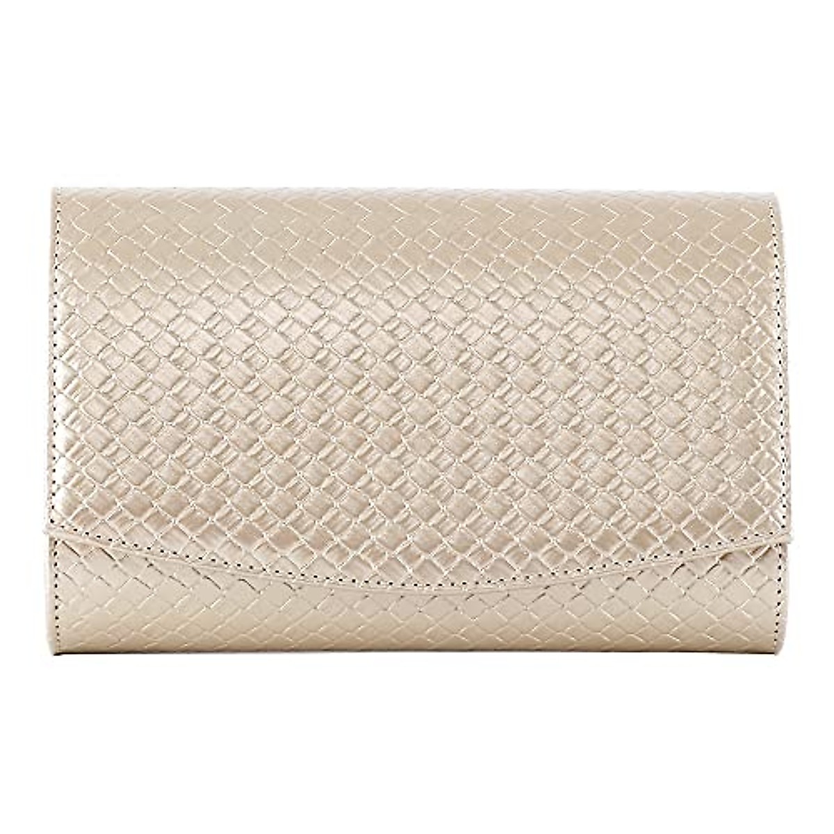 WALLYN'S Women Woven Leather Wallets Fashion Clutch Purses, Evening Bag Handbag Solid Color (Woven Gold)