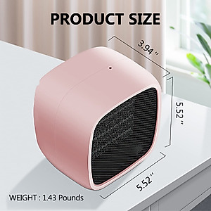 Portable Space Heater, YOUCIDI 1000W/800W Ceramic Electric Heater, Compact Small Warmer, Heat Up in 2 Seconds, Safe and Quiet for Office Room Desk Indoor Use (Pink)
