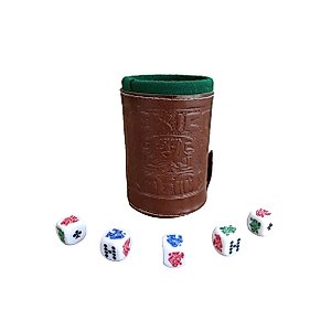 Cup Poker dice Game Set with Cup Leather Lined (cubilete)…Brown