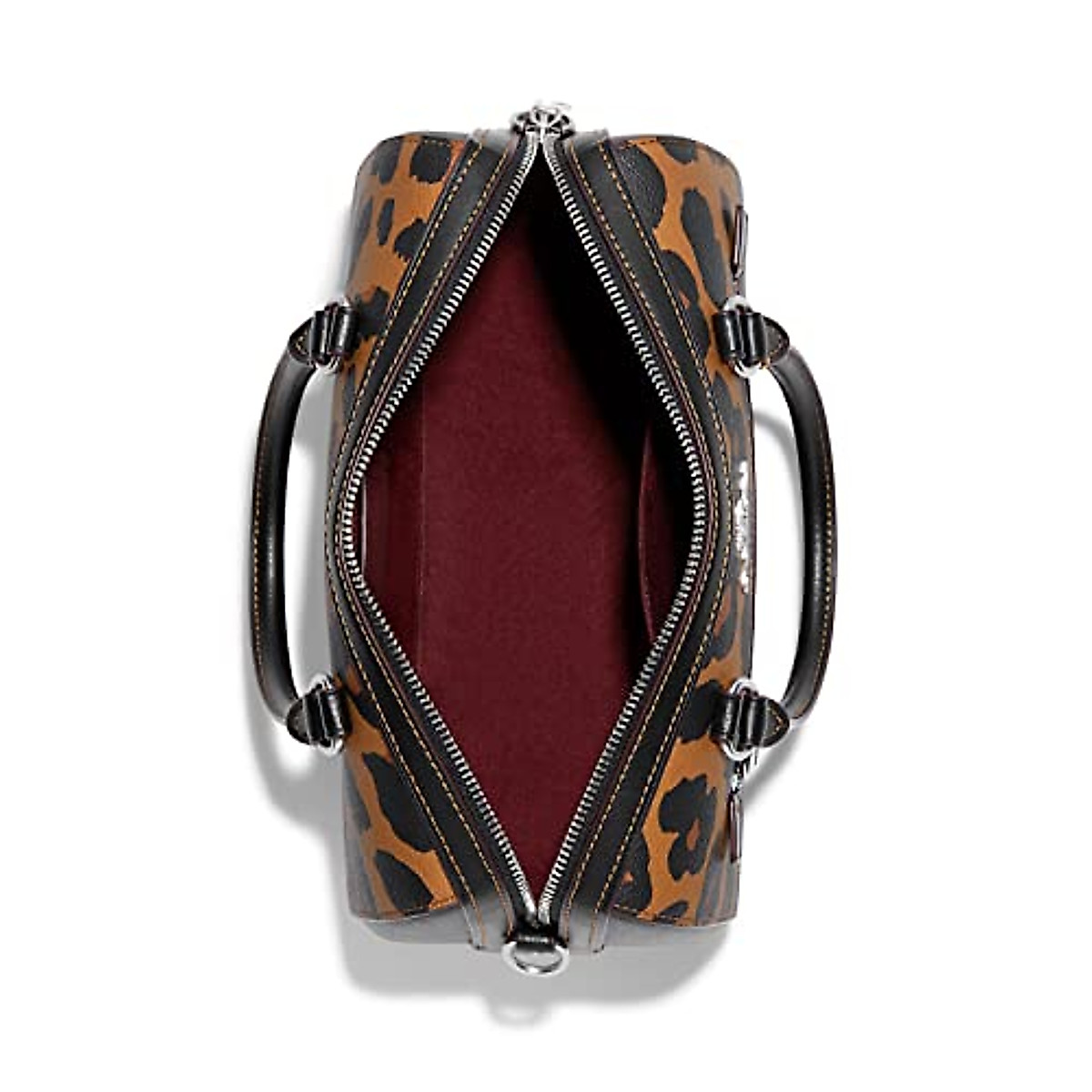 COACH Rowan Satchel In Leather, Leopard/Light Saddle