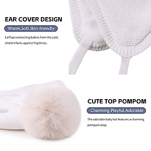 Basic Winter Baby Beanie Gloves Boys Girls Knitted Hat Pompom Kids Earflap Hats Warm Infant Toddler Beanie Mittens Set(White(Hat+Gloves),S)