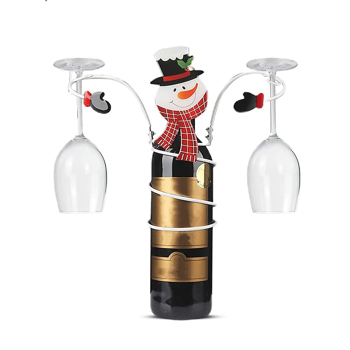 Darzheoy Christmas Holiday Wine Bottle Glass Holders, Snowman Santa Claus Gnome Organizer Rack, Christmas Home Decor Kitchen Storage Bar, Wine Cellar, Cabinet, Pantry,Rack Bar (Snowman)