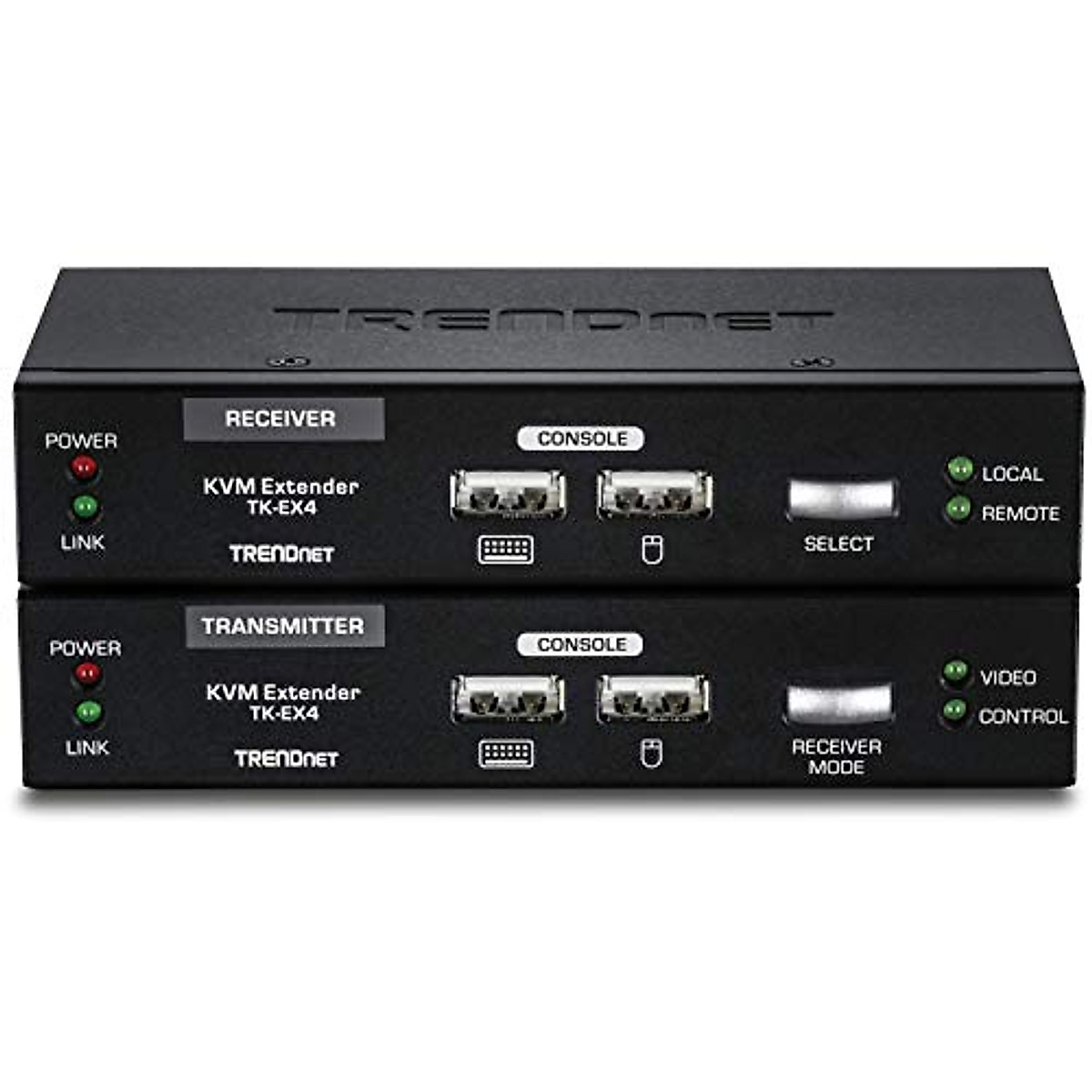 TRENDnet KVM Extension Kit, Extend Keyboard/Video/Mouse Controls, up to 100 Meters (328 ft.), Hot-Keys, Transmitter, Receiver, PS/2, VGA, TK-EX4