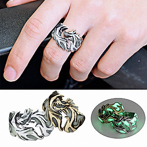 Cool Flying Dragon Luminous Ring, Gothic Punk Rings for Men and Women Allergy Free Glow in the Dark Creative Embossed Dragon Pattern Animal Ring Halloween Anniversary Party Jewelry Light-Emitting Gift