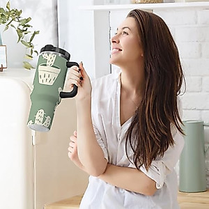 FRCSDIY Cactus Insulated Tumbler with Handle and Straw Lid,40oz Leakproof Stainless Steel Cup BPA-Free Water Bottle