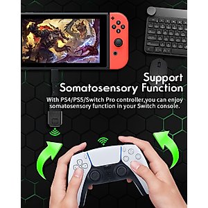 AOLION Bluetooth Adapter for PS4/PS5/Switch, Wireless Controller Adapter, Compatible with PS4, PS5, Switch, Windows PC, Android TV Box, Steam