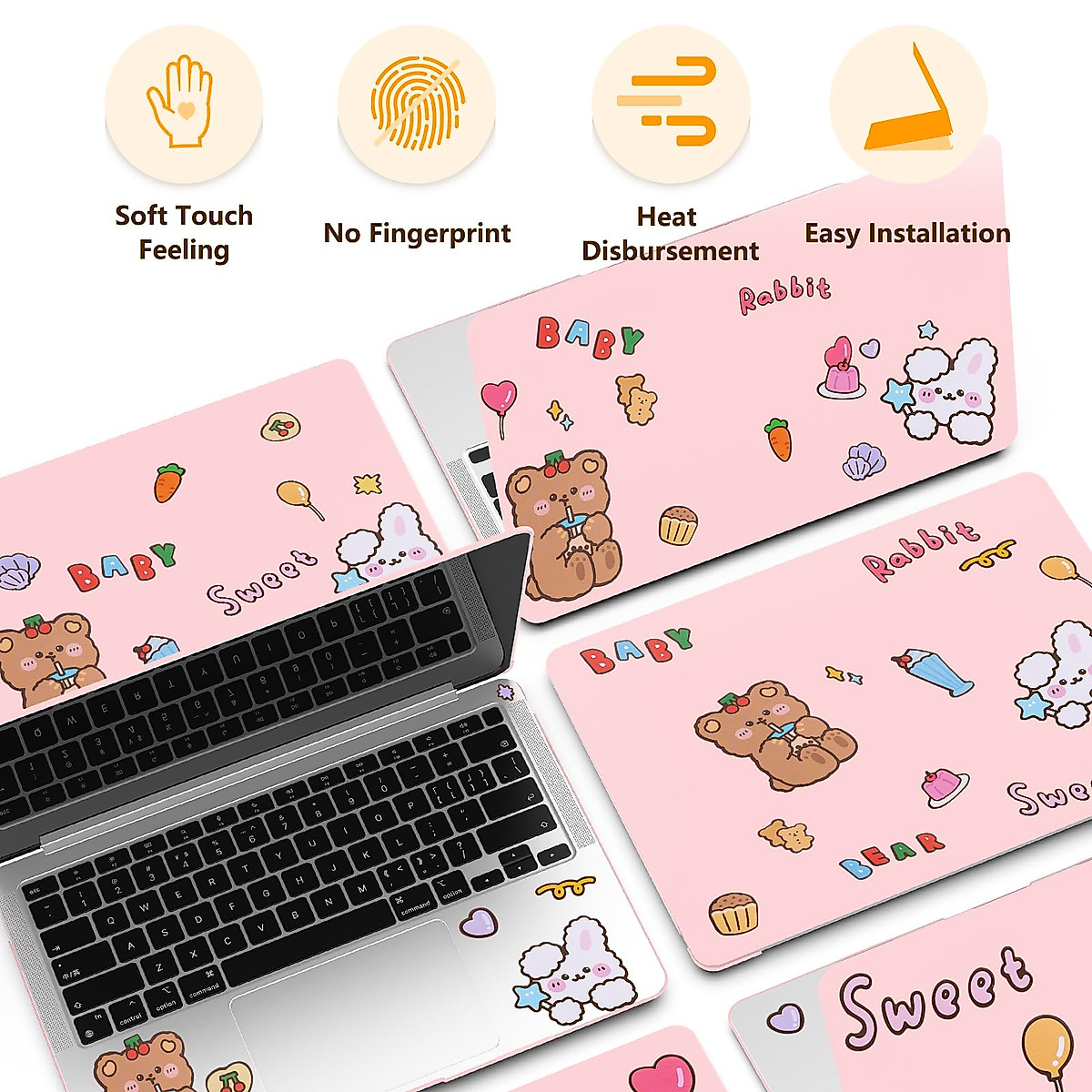 Hianjoo Case Compatible with MacBook Air 13 inch 2022 2021 2020 A2337 M1 A2179 A1932 Touch ID, Hard Shell Case + 2 Keyboard Covers + 2 DIY Stickers, Pink