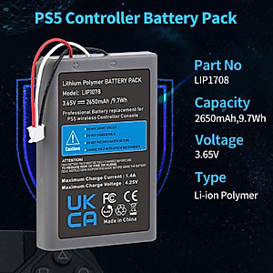 Pickle Power PS5 Controller Battery Replacement, 2650mAh LIP1708 Battery PS5 for Sony PS5 PlayStation 5 DualSense CFI-ZCT1W Wireless Controller