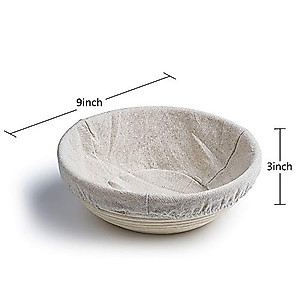 M JINGMEI Banneton Proofing Basket 9" Round Banneton Brotform for Bread and Dough [FREE BRUSH] Proofing Rising Rattan Bowl(1.5 Pounds of Dough) + FREE LINER + BREAD LAME