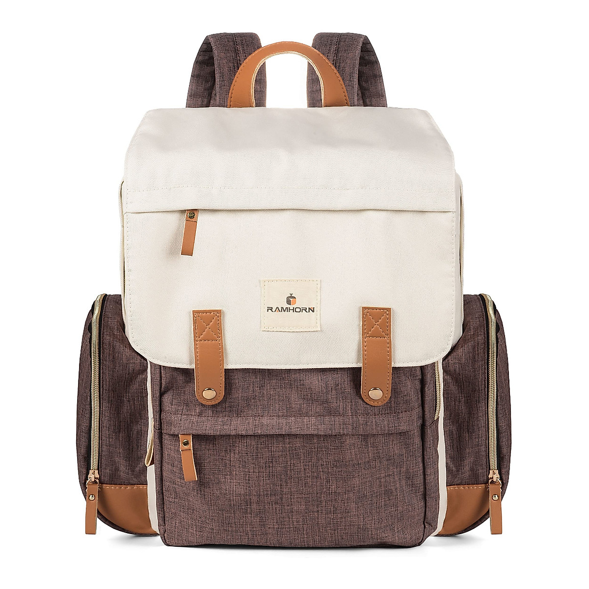 Ramhorn Diaper Bag Multifunction Travel Backpacks for Mom with Insulated Pockets and Laptop Compartment, brown