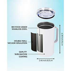 OFFNOVA 20oz Sublimation Tumblers with Handle, 4 Pack Sublimation Coffee Mugs with Lid, Stainless Steel Coffee Tumbler Travel Mug for Cold Hot Drinks