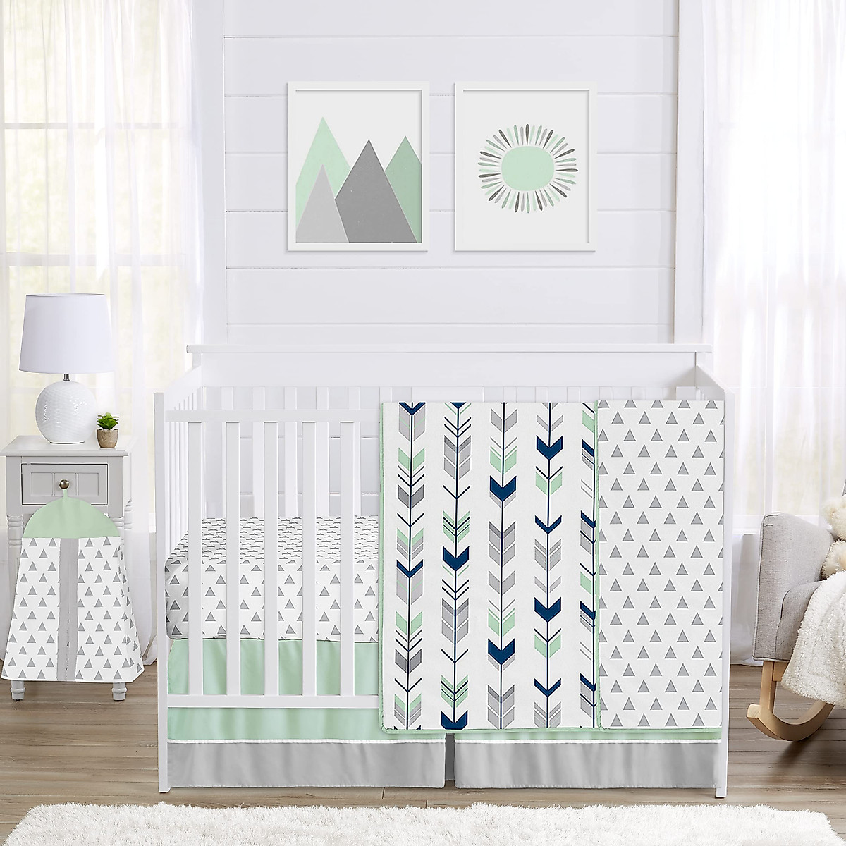 Sweet Jojo Designs Grey, Navy Blue and Mint Woodland Arrow Wall Art Prints Room Decor for Baby, Nursery, and Kids for Mod Arrow Collection - Set of 4 - Dream Big Little One