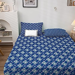 Flower Sheets Full Size, Geometric Bed Sheets, Patterned Bedding Sheets & Pillowcases 4 Piece Set - Soft Microfiber Deep Pocket Fitted Sheet & Flat Sheet & 2 Pillow Cases F3-&-191