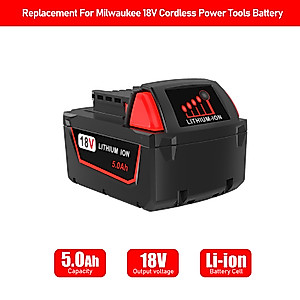 2Pack 5.0Ah 18V Lithium-ion Battery Replacement for Milwaukee M18 Battery, Replacement for Milwaukee M18 Cordless Power Tools 18V Batteries 48-11-1850 48-11-1840 48-11-1812 and 18 Volt Charger