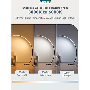 LEDIARY Arc Floor Lamp, 65" Modern Floor Lamp with Remote Control, Dimmable Standing Lamp, Black LED Reading Lamp for Living Room Bedroom Office Home, Stepless Color Temperature
