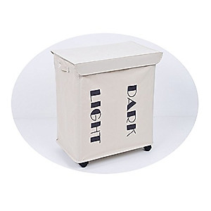 KLgeri 2 Sections Laundry Sorters Hamper with Wheels Collapsible Storage Baskets (L)