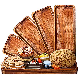 5 Pack Solid Acacia Wood Serving Trays, 14 x 5.5 Inches Rectangular Wooden Serving Board for Food Appetizer Serving Tray Plates for Vegetables Fruit Charcuterie Cheese Platters Home Kitchen Decor