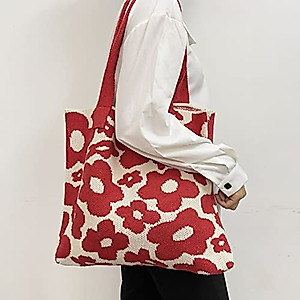 Grunge Knitted Tote Bag Y2K Fairycore Flower Shoulder Bag Aesthetic Hobo Bag Indie Crossbody Bag Alt Purse Accessories (Light Green)