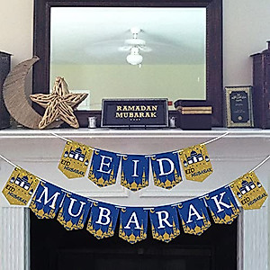 Partyprops Eid Mubarak Banner - Eid Mubarak Decoration - Eid Mubarak Party Decorations Supplies - Eid Mubarak Banner Bunting - No Assembled Required