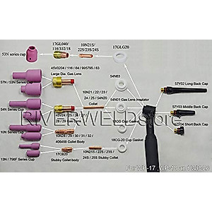 RIVERWELD 33pcs TIG Collet Body 10N28 10N30 10N31 10N32 406488 Collets Alumina nozzles 10N46 10N47 10N48 10N49 10N49 10N50 Back caps Assorted Size Fit QQ300 PTA DB SR WP 17 18 26 TIG Welding Torch