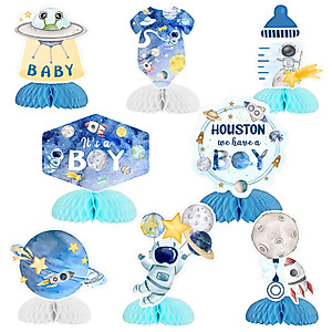 Outer Space Baby Shower Decorations for Boy - 8pcs Space Baby Shower Honeycomb Centerpieces, Planet Astronaut Space Table Toppers for Houston We Have a Boy Baby Shower Party Supplies
