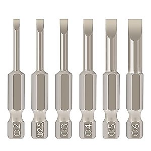 6 Pcs Slotted Screwdriver Bit Set Magnetic Flat Head Bits 2.0-6.0mm 1/4 Inch Hex Shank 2 Inch Long