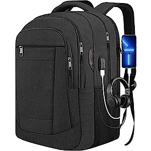 Extra Large Laptop Backpack, Anti Theft Travel Laptop Backpack, Durable 17.3 Inch Water Resistant TSA Business Computer Backpack with USB Charging Port, AREYTECO College School Students Backbag, Black