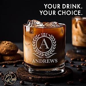 Personalized Whiskey Decanter Set for Men - Custom 5PC Monogram Whiskey Decanter and Glass Set - Scotch, Liquor Cups for Dad - Customized Bourbon Decanter Set with Glasses by On The Rox Drinks