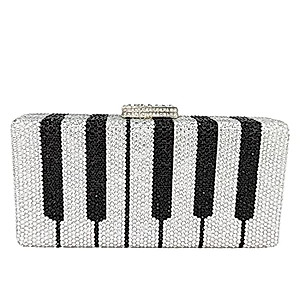 Boutique De FGG, Piano Keyboard Women Crystal Clutch Bag Evening Handbags, Wedding Party Rhinestone Purses