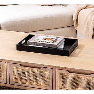 Home Redefined Beautiful Modern Elegant 18"x12" Rectangle Classic Black Faux Leather Decorative Ottoman Coffee Table Perfume Living Room Kitchen Serving Tray with Handles for All Occasion's