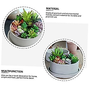 SECFOU 1pc Outdoor Cm Cement Flower Plant Garden Indoor Grey Flowerpot Plants for Round Container Planters Storage Holder Planter Decoration Home Shallow Gardening Succulent Bonsai Pot