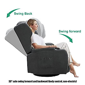 SAMERY Swivel Rocker Recliner Chairs, Manual Recliner Chair 360 Degree Swivel Nursery Rocking Chair Glider with Lumbar Pillow, Cup Holders, Side Pockets, Home Theater Seating, Fabric