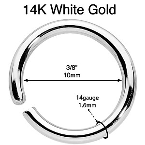 Body Candy Handcrafted 14G Polished Finish Solid 14k White Gold Nipple Septum Cartilage Eyebrow Helix 3/8"