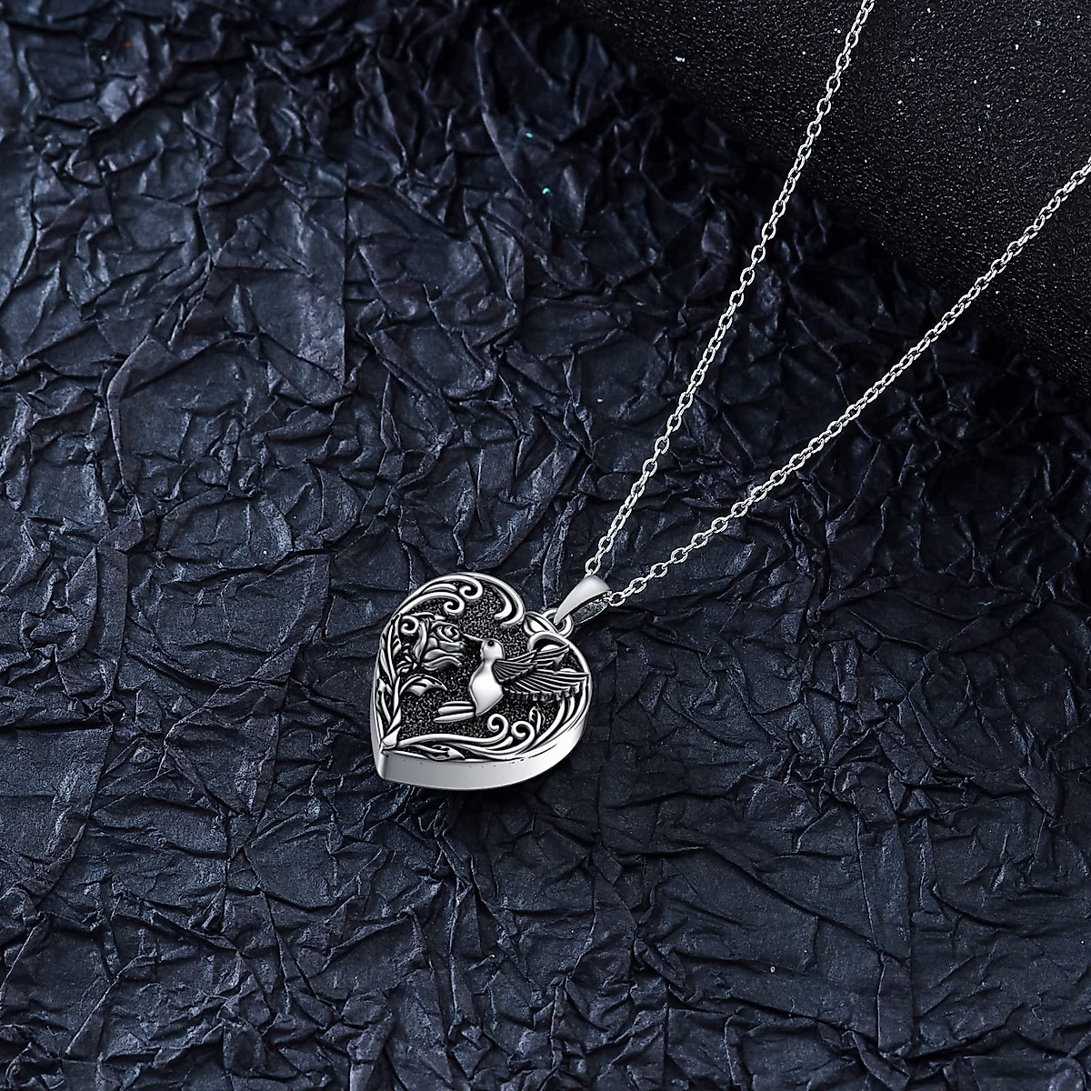 TOUPOP Hummingbird Urn Necklace for Ashes Sterling Silver Heart Cremation Jewelry for Ashes Memorial Keepsake Pendant Keepsake Jewelry Gifts for Women