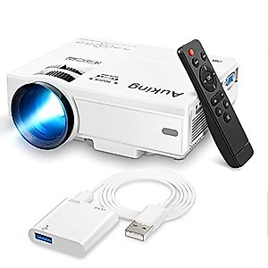 AuKing Mini Projector with Lightning to HDMI Adapter, Home Theater Video Projector for iPhone/iPad