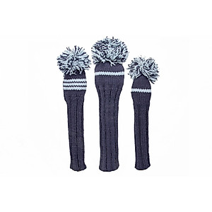Sunfish Knit Wool Golf Headcover Set Driver Fairway Hybrid Navy and Light Blue