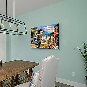 UTOP-art Italian Cityscape Abstract Wall Art Artwork: Mediterranean City Italy Street Towns Picture Painting on Canvas for Paris Cafe Room