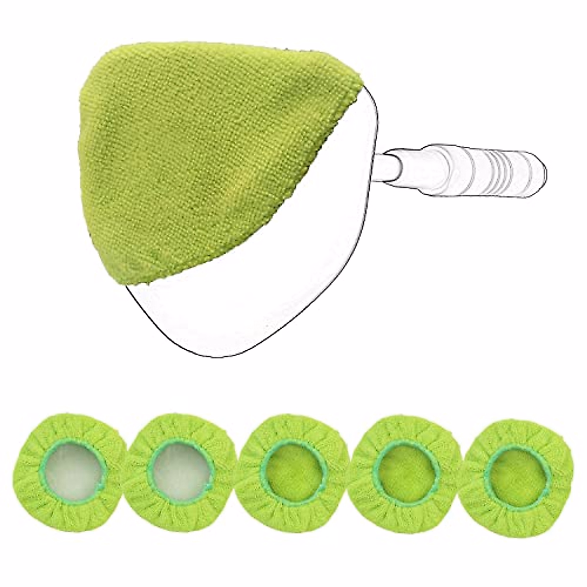 5 Pack Car Care Replaced Microfiber Clothes for XINDELL Windshield Cleaning Brush Cotton Terry Washable Car Washing Pads - 5 Inch Diameter (Green,Triangle)