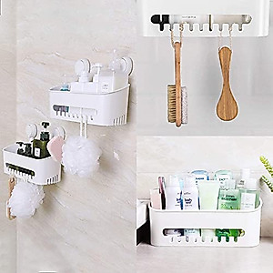 ilikable Vacuum Shower Caddy Suction Cup No-Drilling Removable Waterproof Bathroom Wall Shelf Shower Basket Storage Organizer for Shampoo Conditioner Razors Soap - White