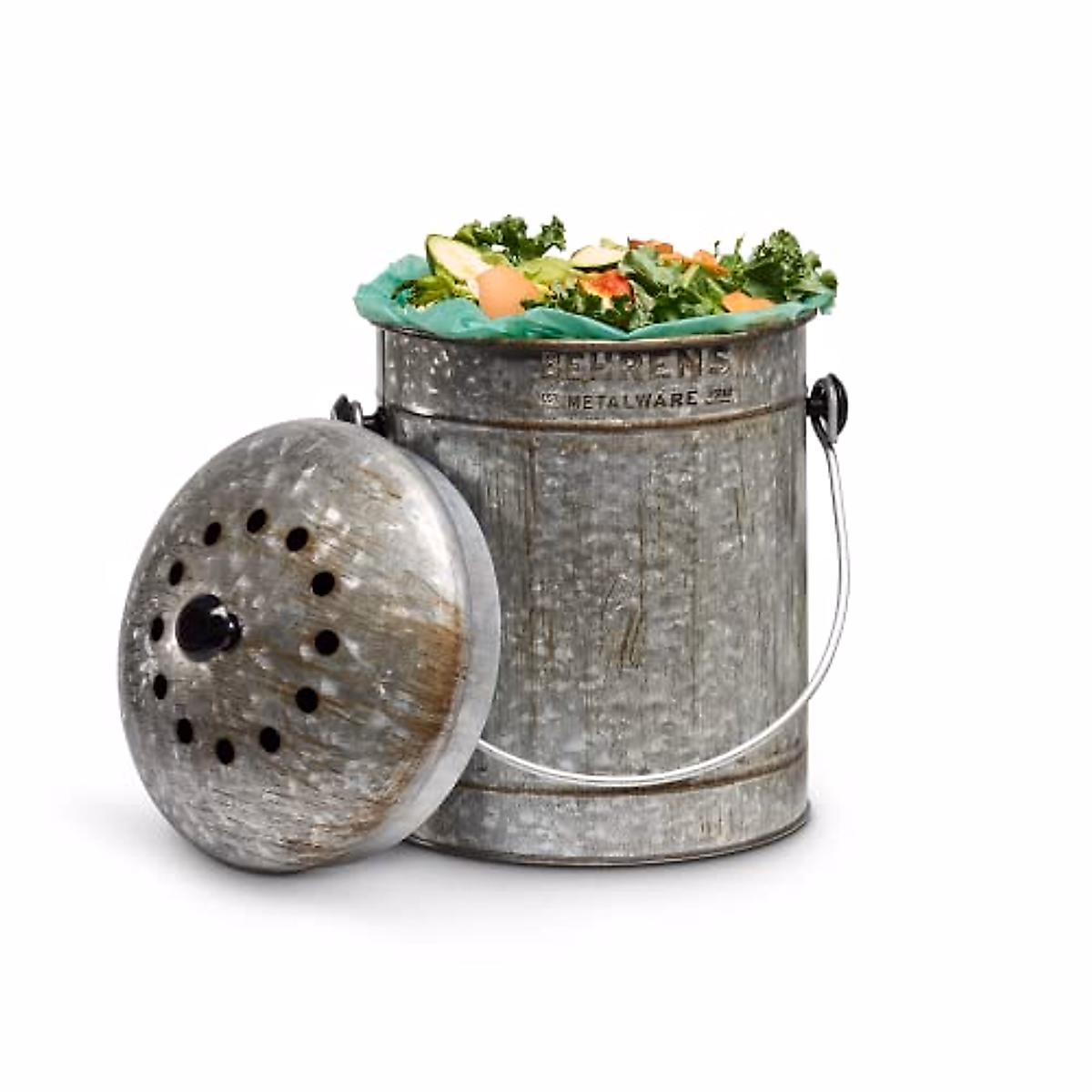 Behrens Kitchen Countertop Compost Bin With Lid, Aged Metal, 1.5-Gallon Capacity