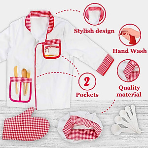 Chef Costume for Kids, Children's Chef's Coat Outfit, Career Costume for Kids, Toddler Dress Up Set for Pretend Play - Chef Accessories for Boys and Girls