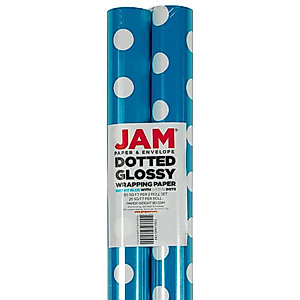 JAM Paper Gift Wrap - Polka Dot Wrapping Paper - 50 Sq Ft Total - Black with White Dots - 2 Rolls/Pack