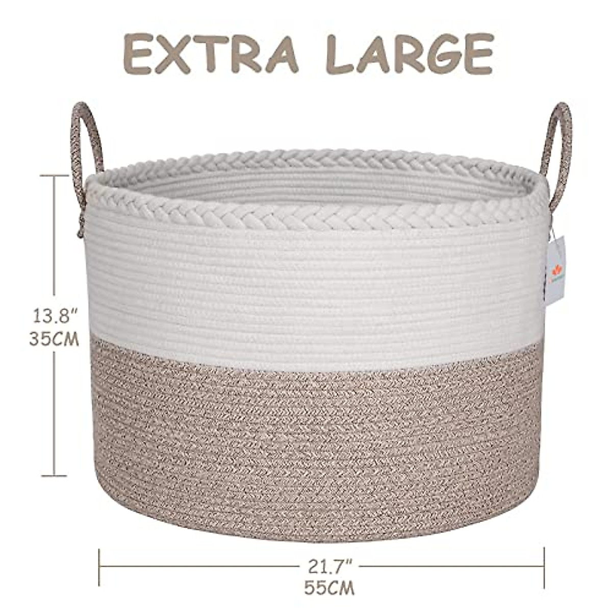 Extra Large 100% Cotton Rope Basket 21.7" x 21.7" x 13.8"-XXXL Woven Blanket Basket with Handles/Clothes Hamper Collapsible/Portable Nursery Storage Bin/Baby Toys Box/Laundry Baskets for Kids