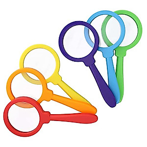 Get Out! Magnifying Glasses for Classroom - 6 Pack Shatterproof Hand Held Magnifying Glass for Students - Preschool Class Set of Lightweight Plastic Plant Leaf and Insect Magnifier Glass