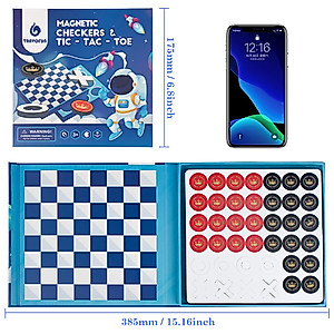 2 in 1 Checkers Sets Travel Toys Magnetic Travel Games Foam Checker Pieces Young Kids Family Board Game (Checkers&Tic-Tac-Toe)