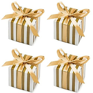 KUPOO 50PCS Favor Boxes,Candy Boxes 2.2x2.2x2.2 Inches Small Gift Boxes with Ribbons for Wedding Baby Shower Decorations Birthday Party (Gold)